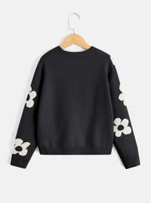 SHEIN Tween Girls Casual Color Block Flower Pattern Knit Sweater ...