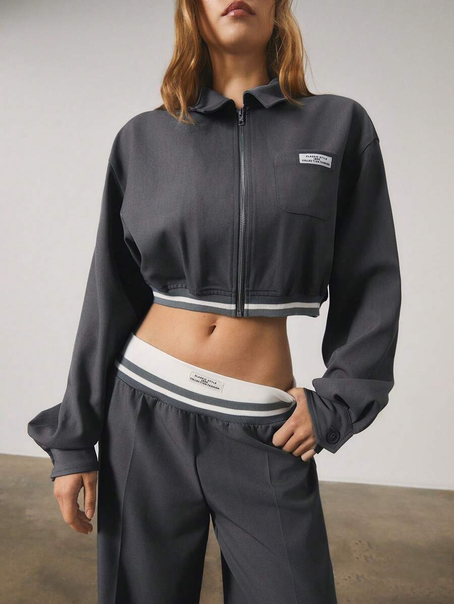 SURIMA Women Crop Race Car Jacket, Influencer Same Style, Office Siren ...