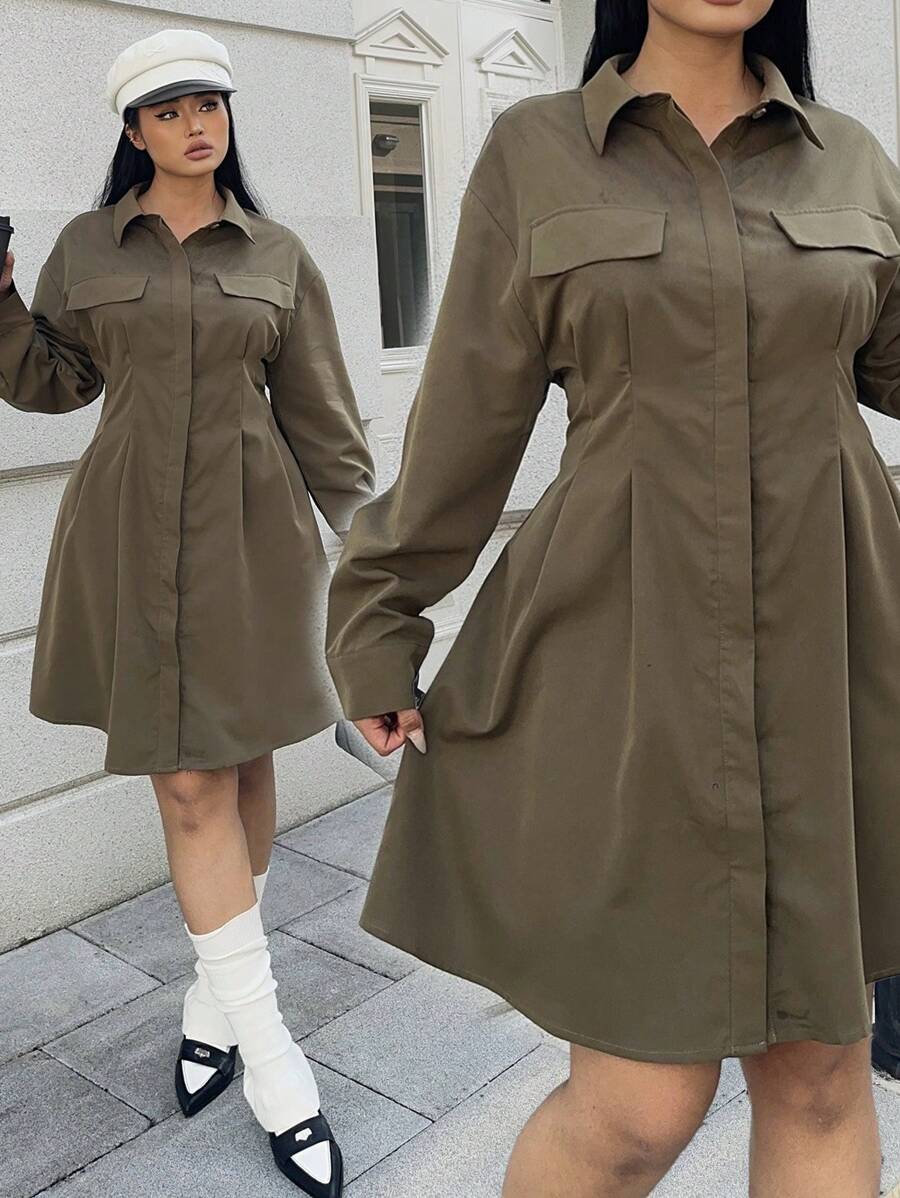 Calvaya Sexy Form-Fitting Ruffle Waist Long Sleeve Mini Dress Shirt ...
