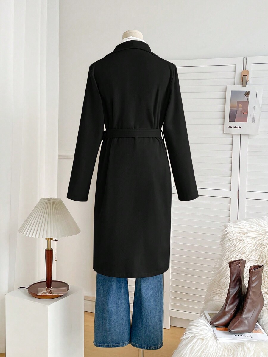 SHEIN LUNE 2024 Herfst/Winter Nieuw Groot Revers Ontwerp Strik Taille ...