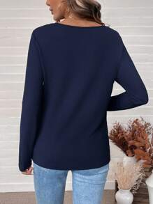 SHEIN LUNE Women Commuter Style Plain Round Neck Button Down Long ...