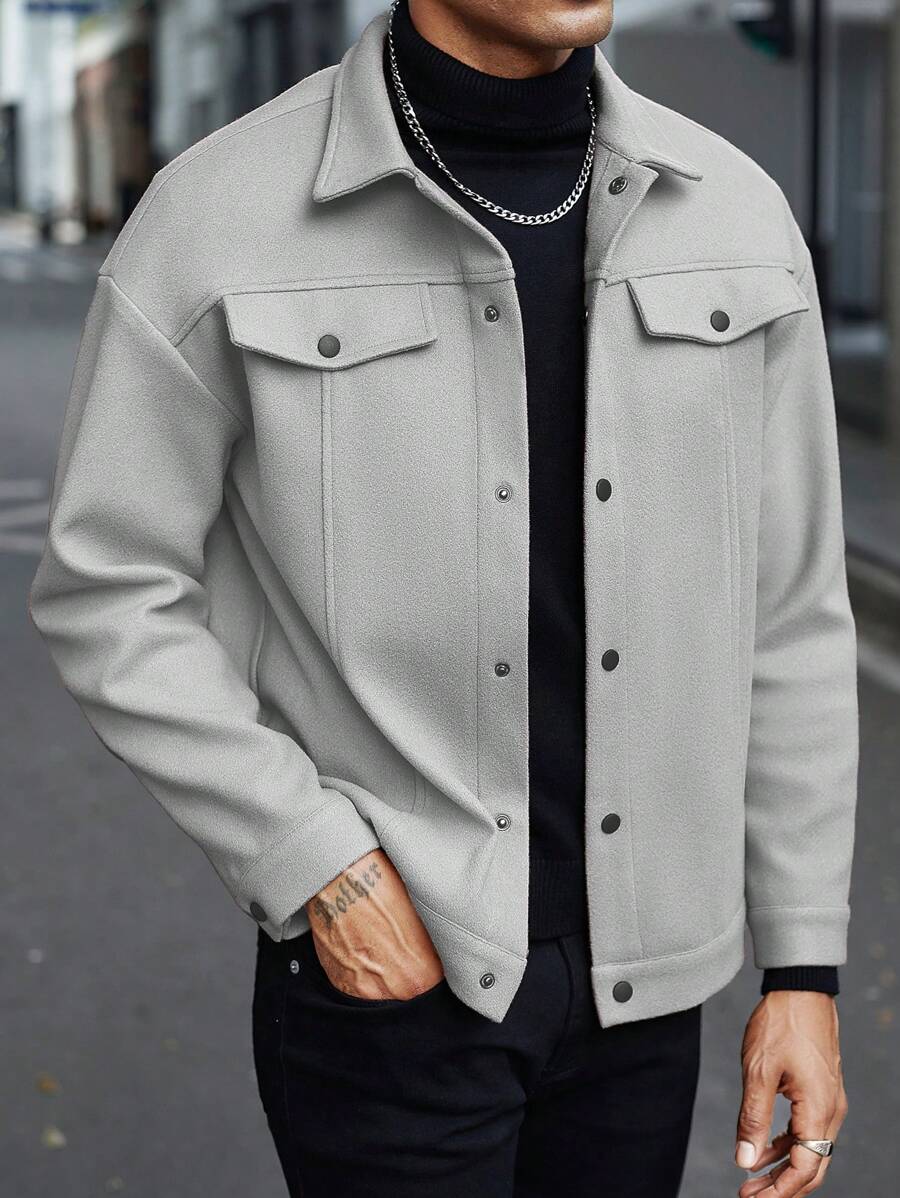 Manfinity Homme Men's Solid Color Casual Jacket For Autumn/Winter ...