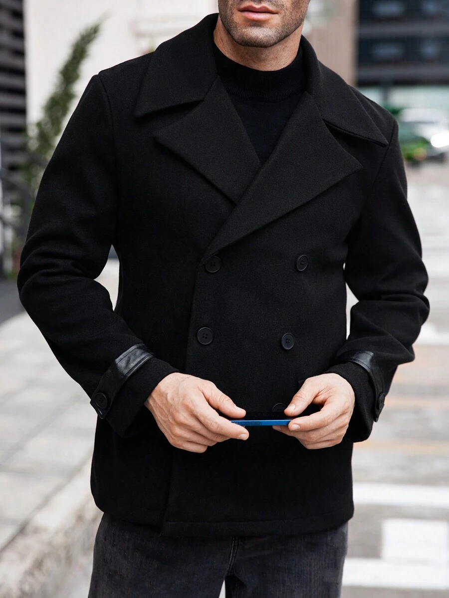 Manfinity Homme Men Casual Turndown Collar Double Breasted Overcoat ...