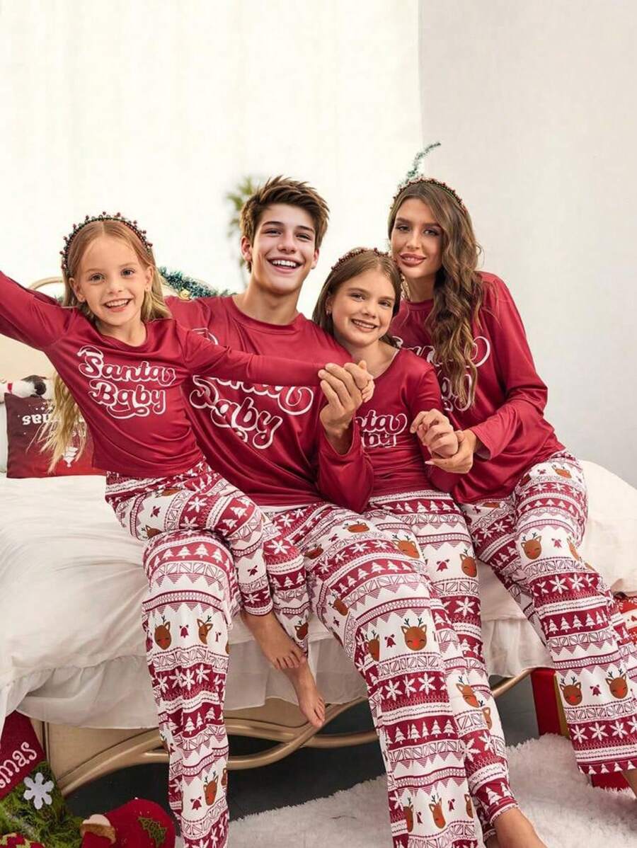 SHEIN Teen Boy Merry Christmas Snug Fit Pajama Set - Boys Monkey Print ...