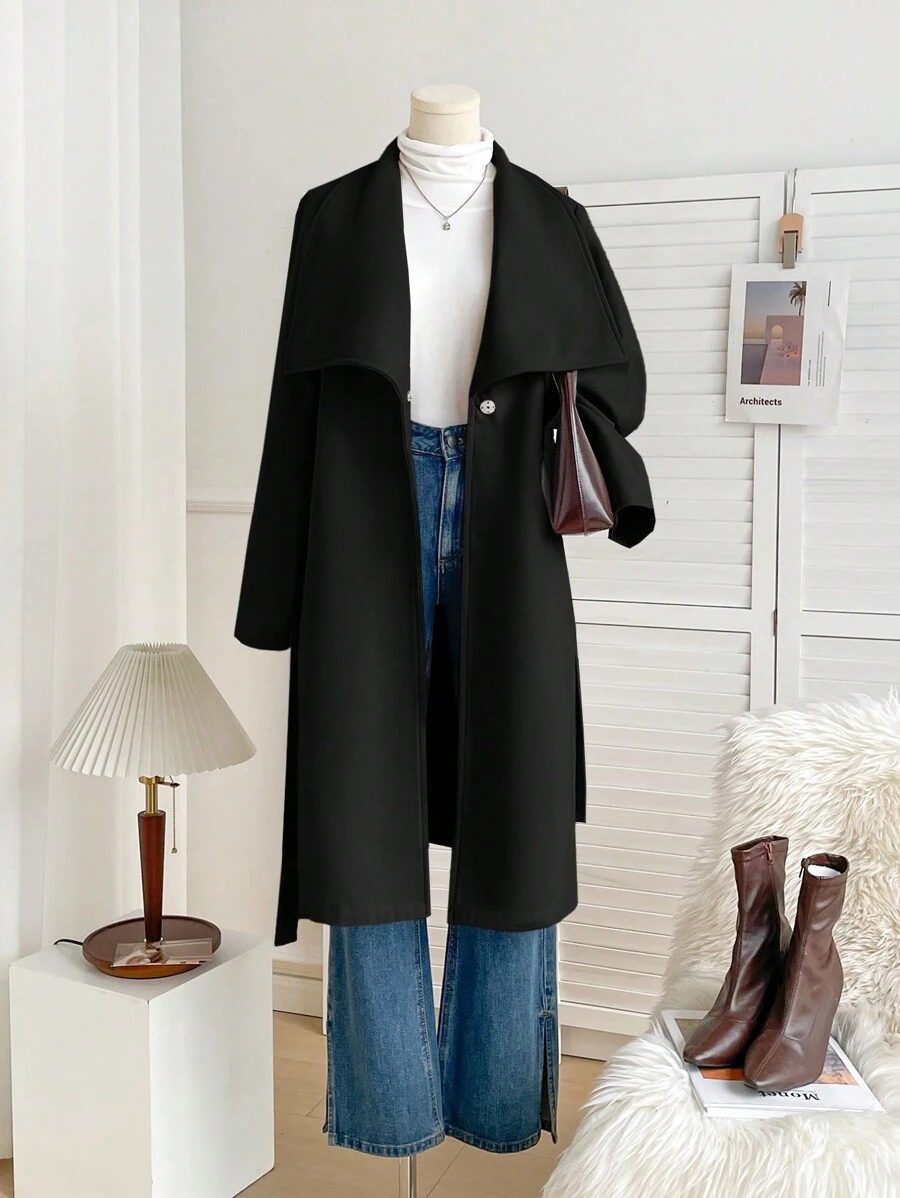 SHEIN LUNE 2024 Herfst/Winter Nieuw Groot Revers Ontwerp Strik Taille ...