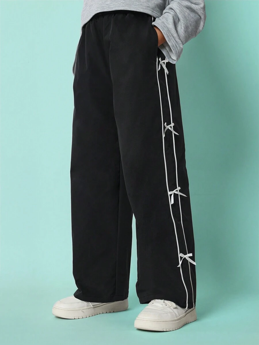 SUMWON Tween Girls Straight Fit Track Pant With Bow | SHEIN
