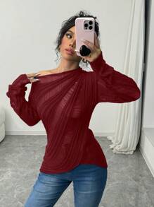 Chiquease Suéter elegante de unicolor con cuello asimétrico, efecto ...