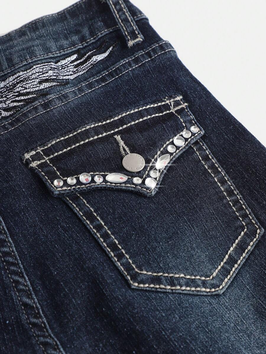 SHEIN Teen Girls Y2K Punk Retro Vintage Embroidered Wings & Rhinestone ...