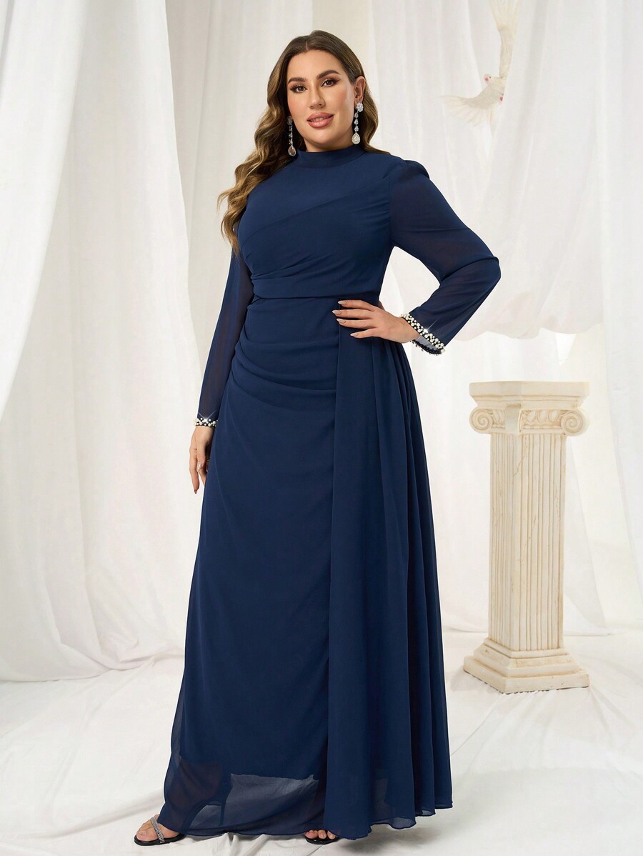 SHEIN Belle Plus Size Luxury Evening Gown Prom Dress With Sequin & Pearl Cuffed Sleeves, High ...