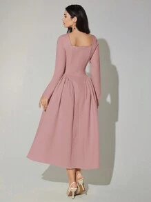 Modelyn Women Elegant Solid Color Ruched Waist Dress, Autumn Long Evening Dresses | SHEIN USA