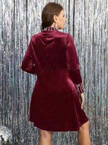 SHEIN Clasi Plus Size Elegant Velvet Beaded Long Sleeve Loose Dress ...
