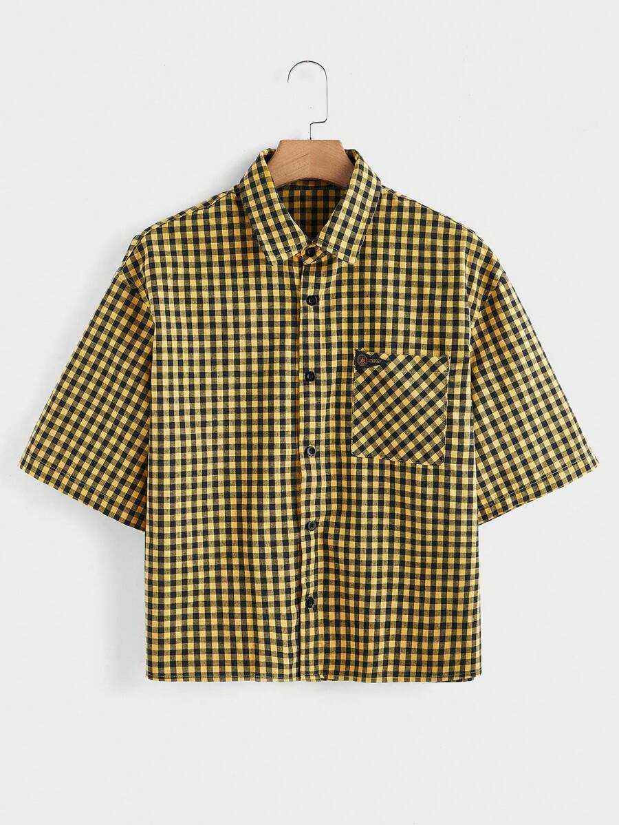 Manfinity RebelGame Camisa suelta de manga corta a cuadros para hombres ...