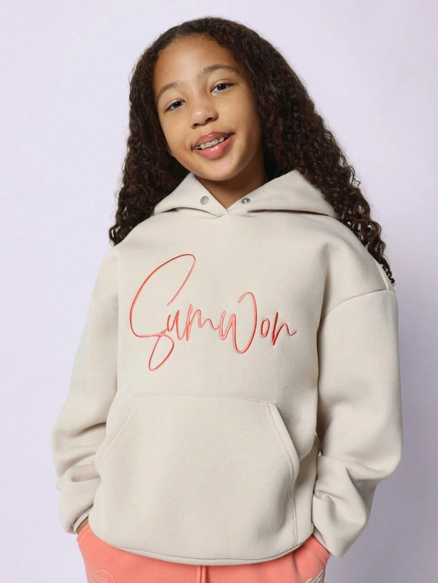 SUMWON Tween Girls Oversized Fit Overhead Hoodie With Embroidery ...