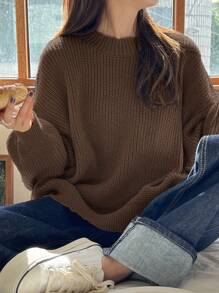 DAZY Damen einfarbiger Pullover mit Dropped Shoulder und ...