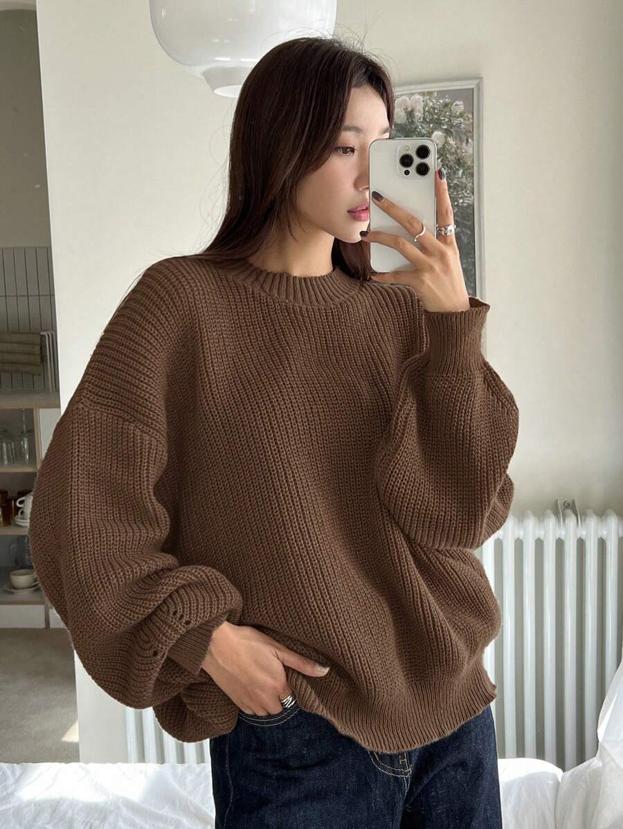 DAZY Damen einfarbiger Pullover mit Dropped Shoulder und ...