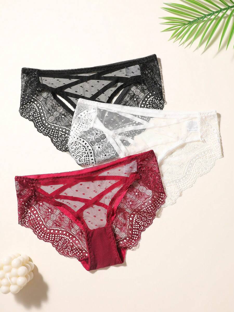 Snug Zone 3pcs/Pack Lace Sheer Sexy Women's Thong Panties | SHEIN USA