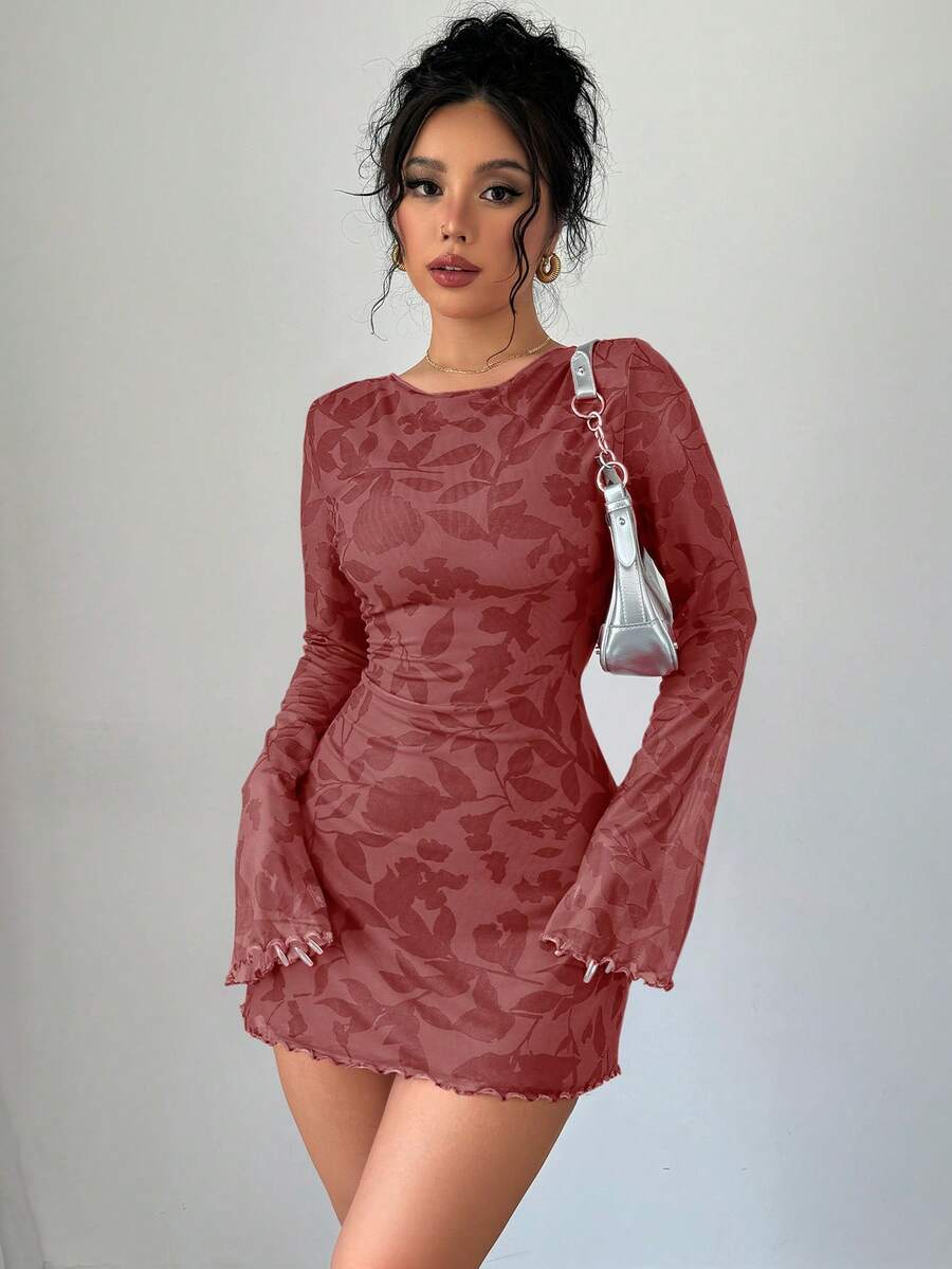 Firerie Women's Floral Print Backless Tie Flare Sleeve Sexy Mini Dress ...