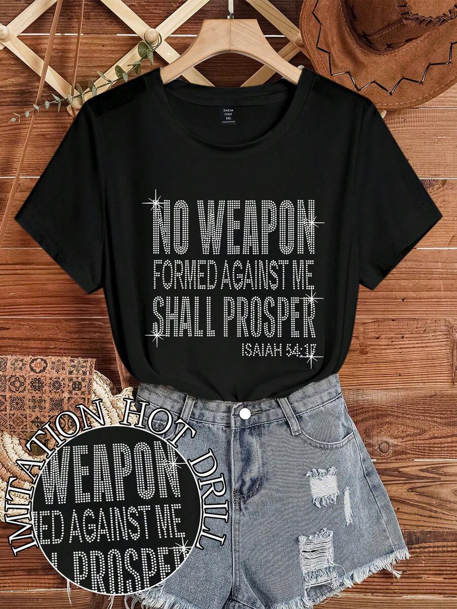 SHEIN Slayr Plus Short Sleeved T-Shirt With Slogan Pattern, Suitable ...
