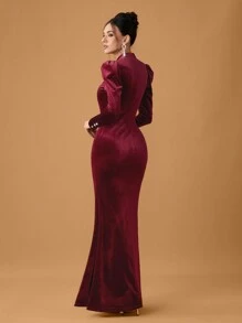 SHEIN Belle Women's Elegant Maxi Dress,Autumn Winter Stand Collar Lace ...