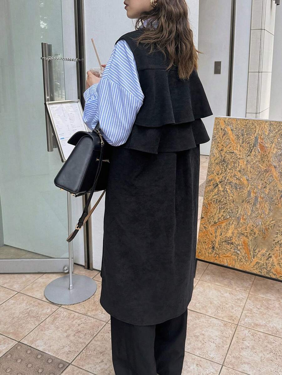 FRIFUL 1個 プレーン ロング カジュアル ベスト ジャケット、秋冬、シャツは含まれません | #SHEIN新生活応援セール