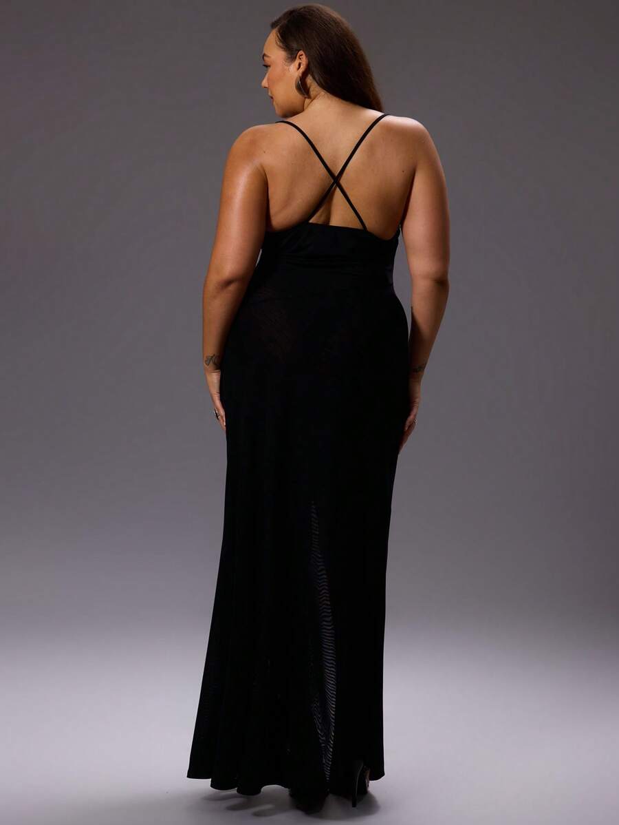 MUSERA Plus Sheer Sexy Cowl Neck Split Maxi Dress Valentines, Date ...