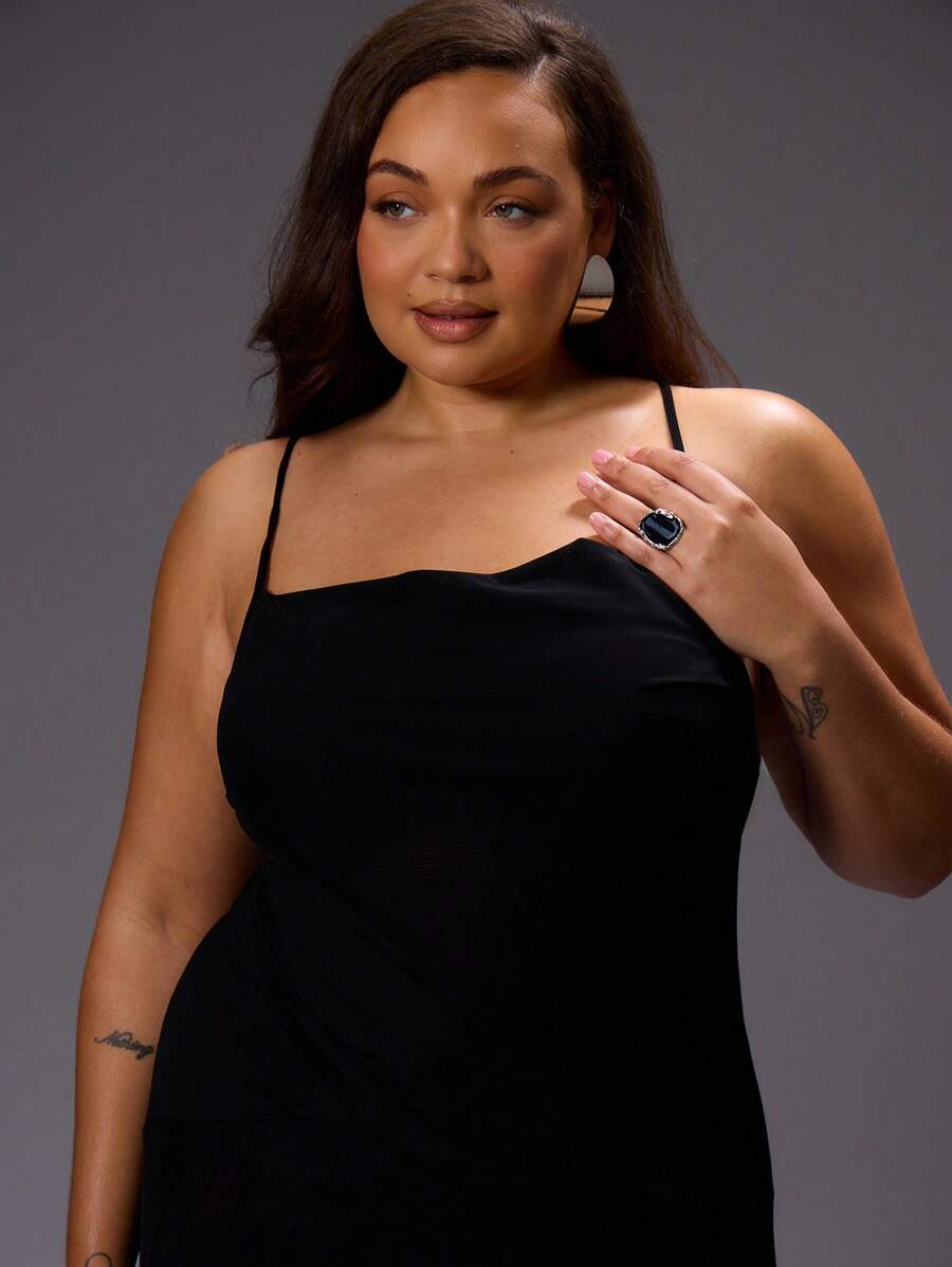 MUSERA Plus Sheer Sexy Cowl Neck Split Maxi Dress Valentines, Date ...