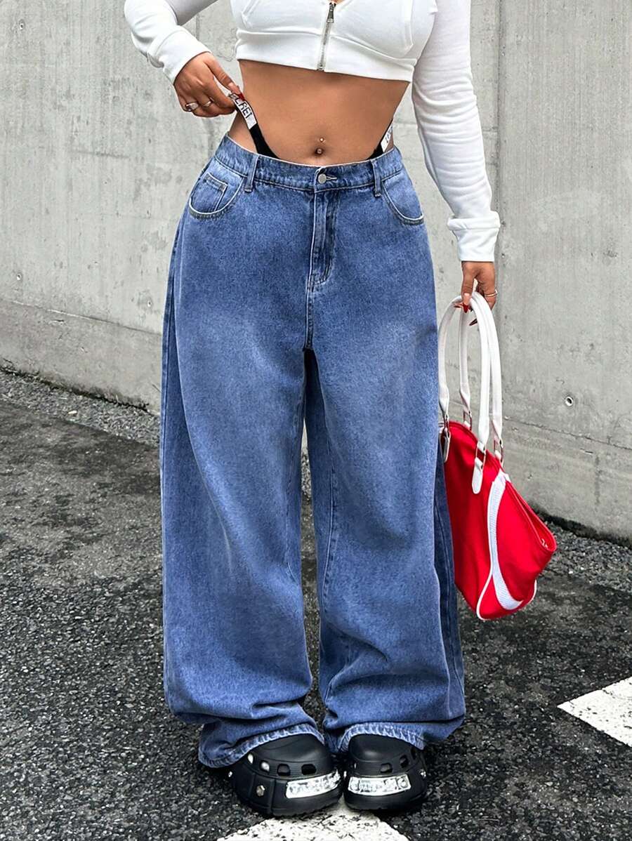 SHEIN ICON Jeans pour femmes grande taille, décontractés, coupe large ...