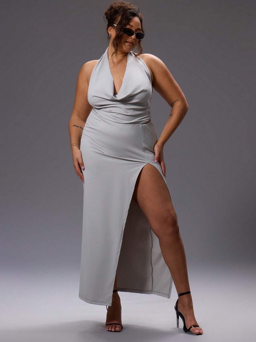 MUSERA Plus Size Sexy Slinky Side Split Maxi Skirt Only Valentines ...