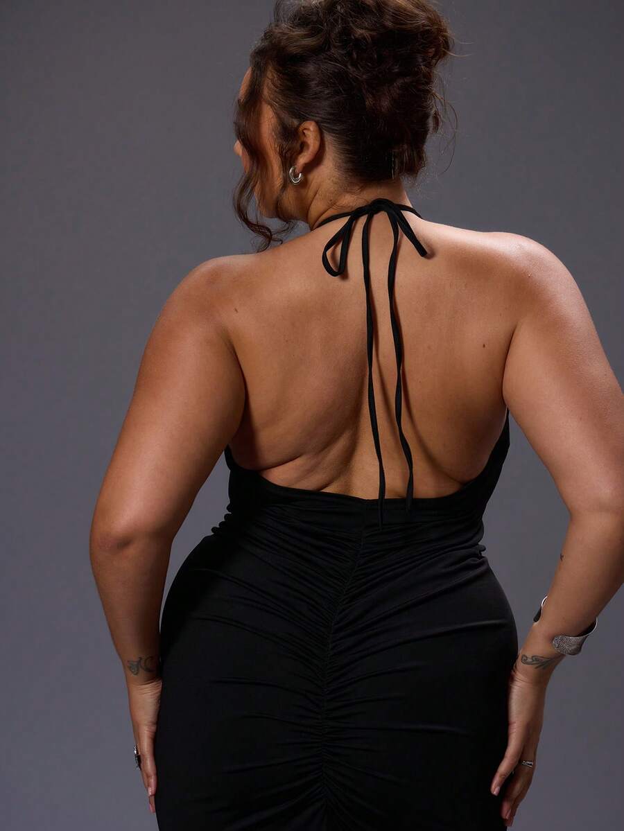 MUSERA Plus Slinky Plunge Sexy Ruched Maxi Dress Valentines, Date Night ...