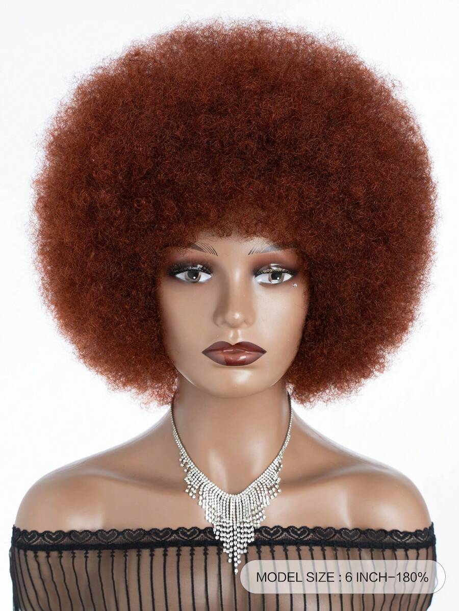 Perucas afro Cabelo humano castanho avermelhado Afro Kinky Curly Wigf com franja 4C Cabelo ...