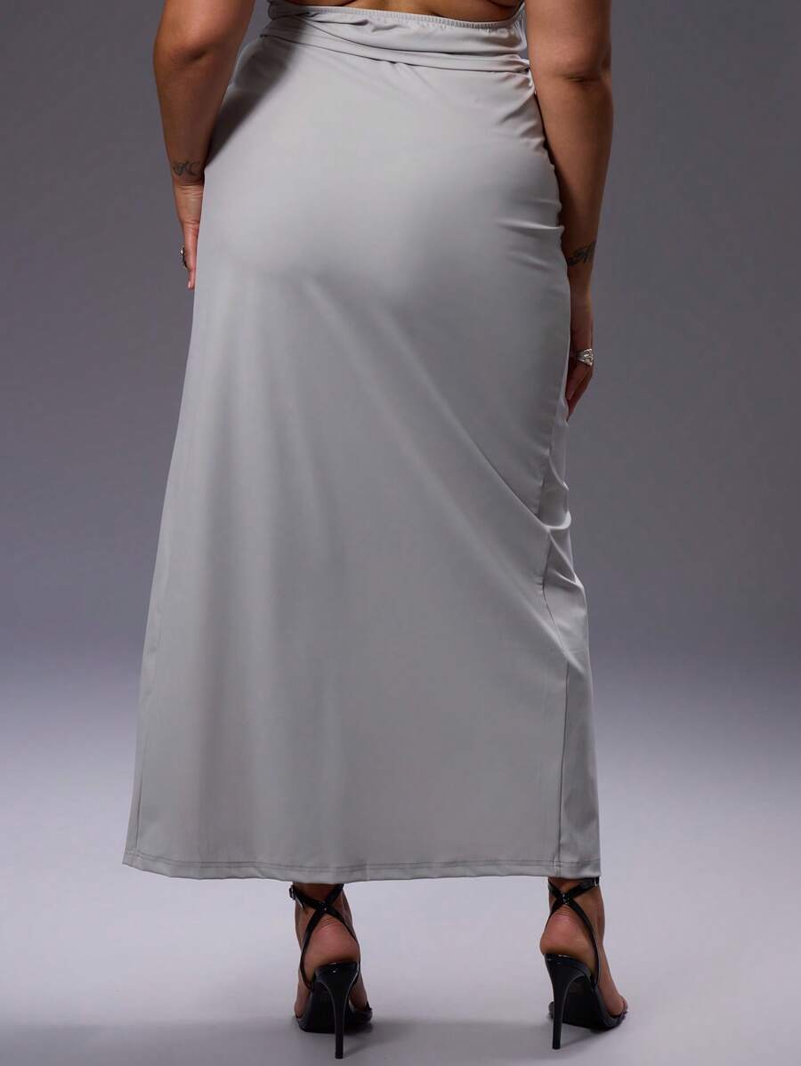 MUSERA Plus Size Sexy Slinky Side Split Maxi Skirt Only Valentines ...