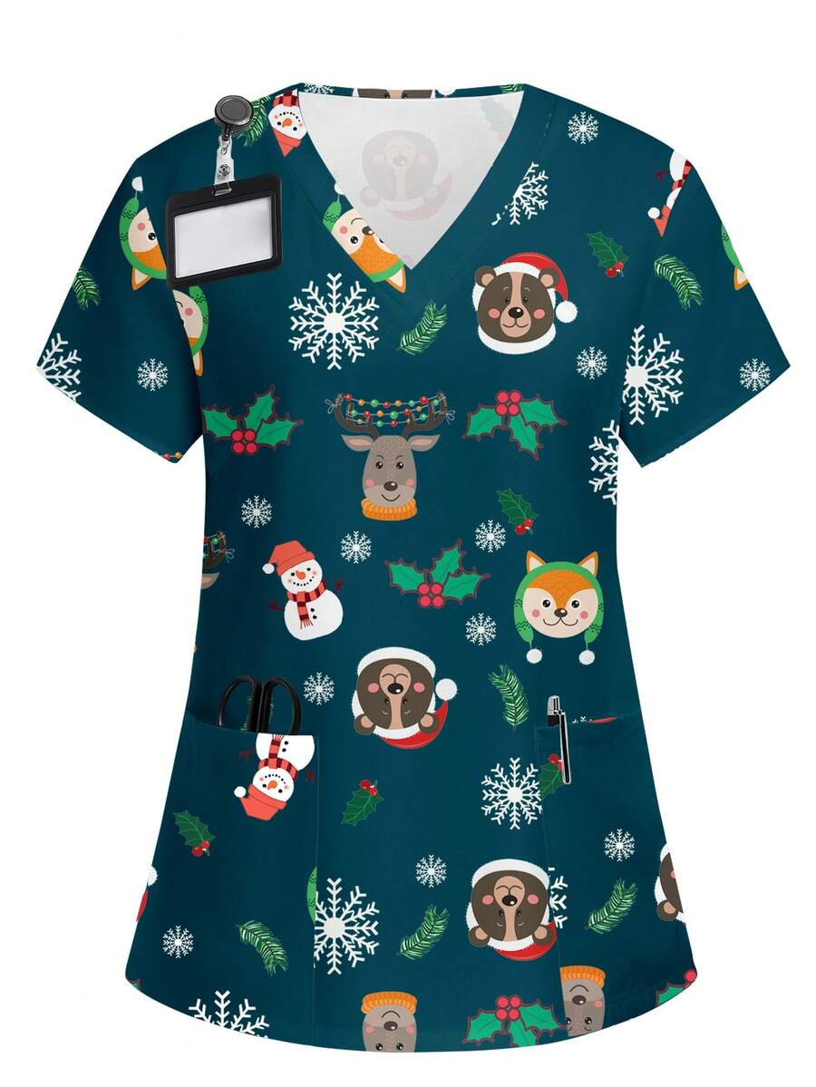 PopScrub Christmas Cartoon Reindeer Snowman Fox Brown Bear & Snowflake ...