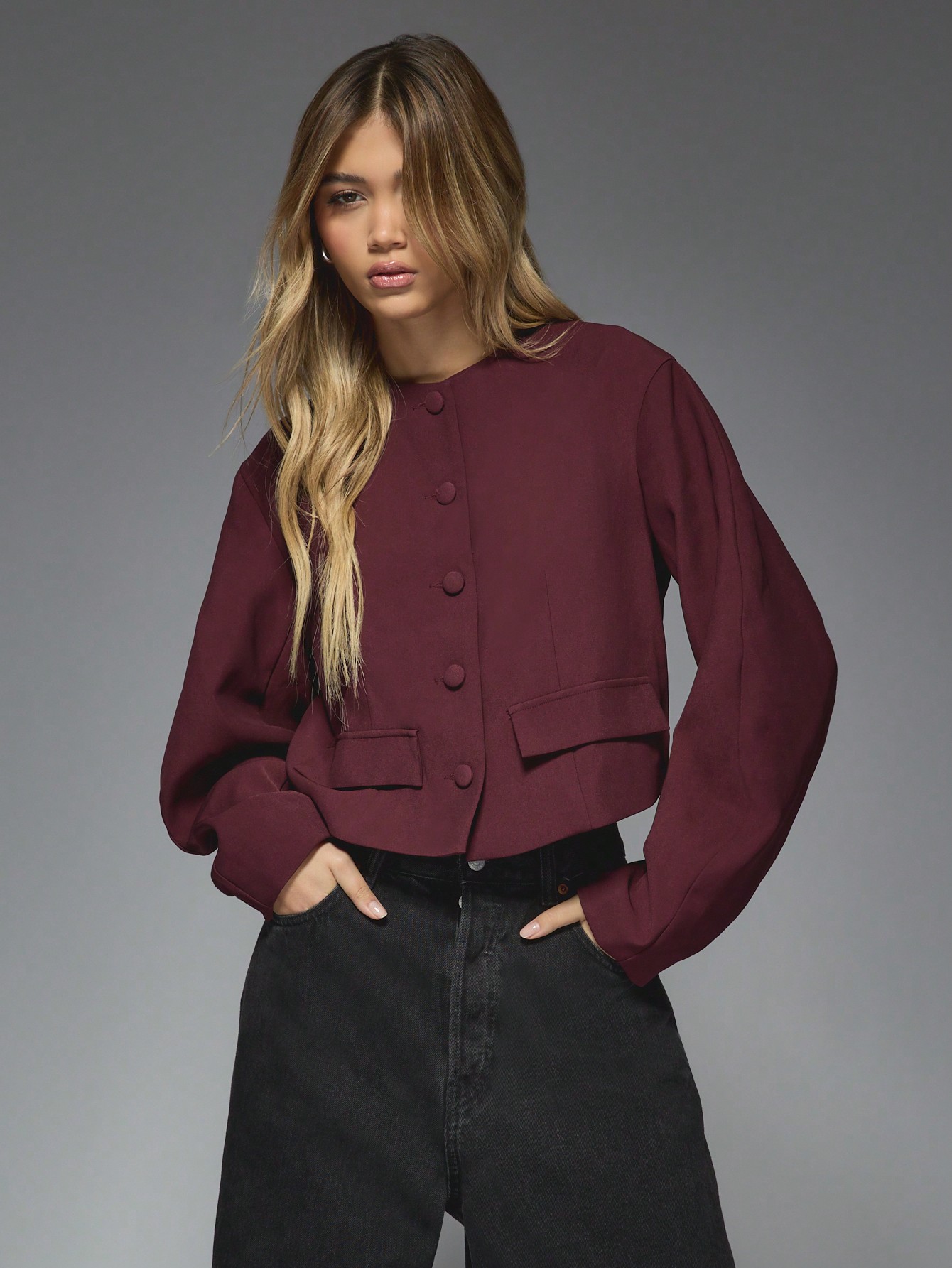 Tailored Round Neck Balloon Sleeves Jacket | MISSGUIDED