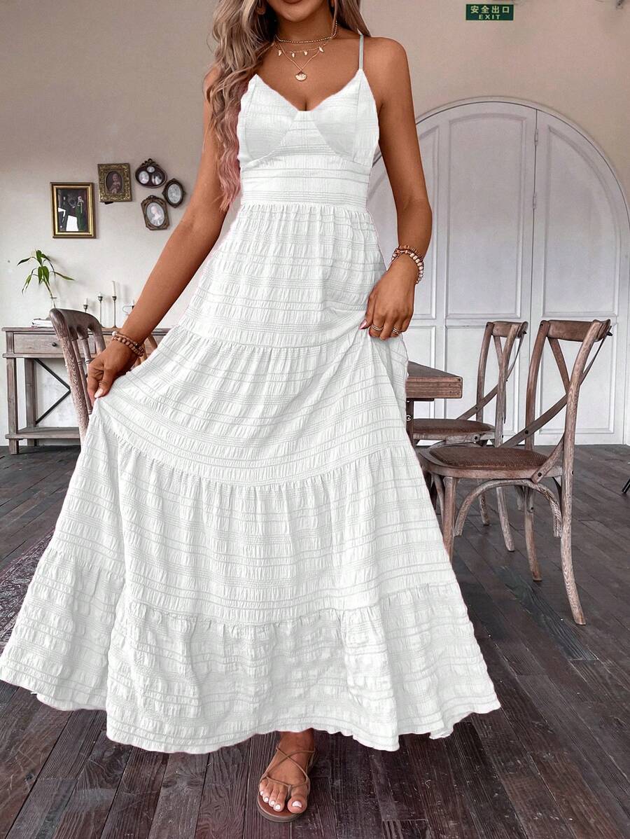 SHEIN Relaxiva Vestido Boêmio de Alça Costas Nuas para Lazer e Férias ...