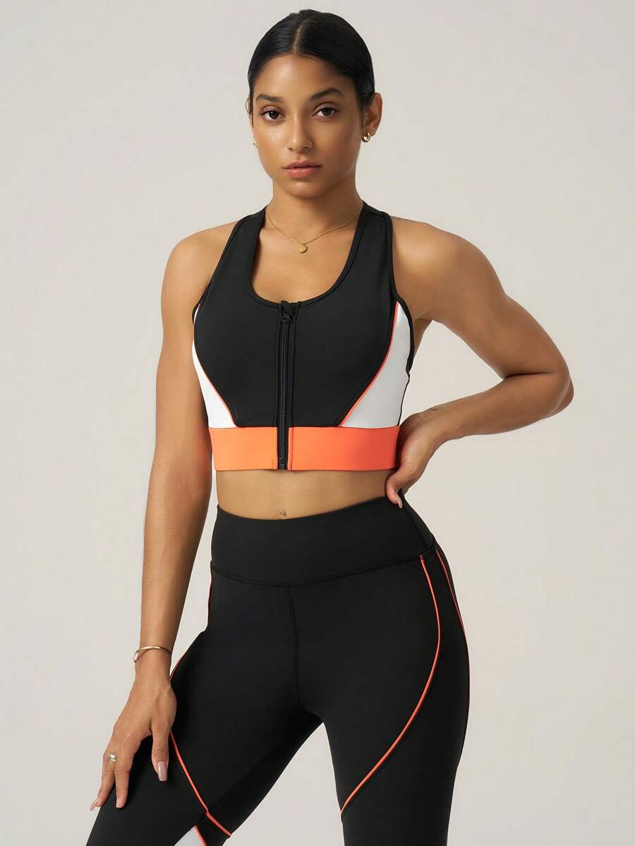 Studio SHEIN Sport 2pcs Women Color Block Zipper Front High Strength ...