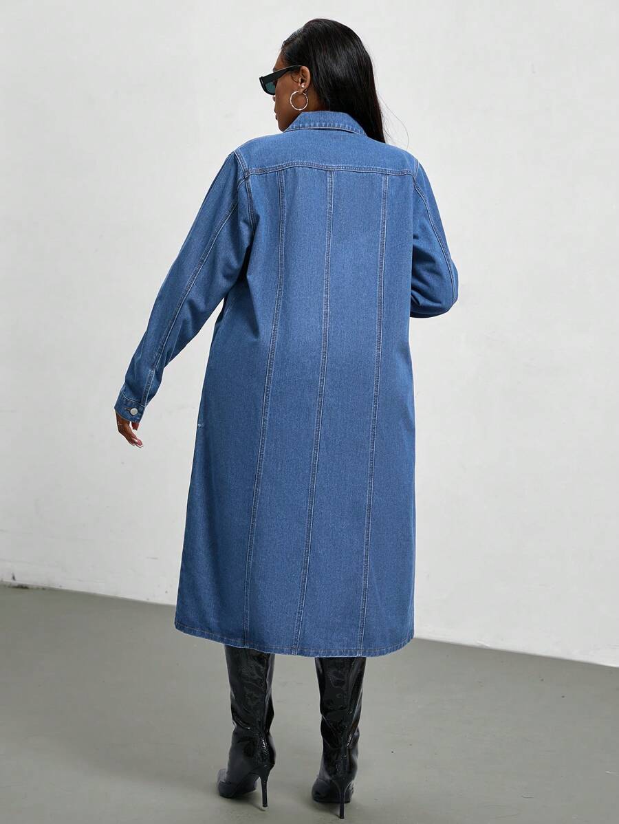 SHEIN Plus Size Casual Washed Long Denim Jacket For Autumn | SHEIN EUR
