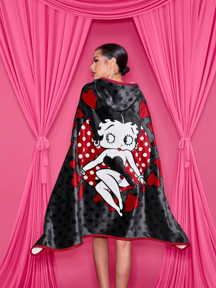 Betty Boop x SHEIN Cartoon Character & Polka Dot Heart Pattern Hooded ...