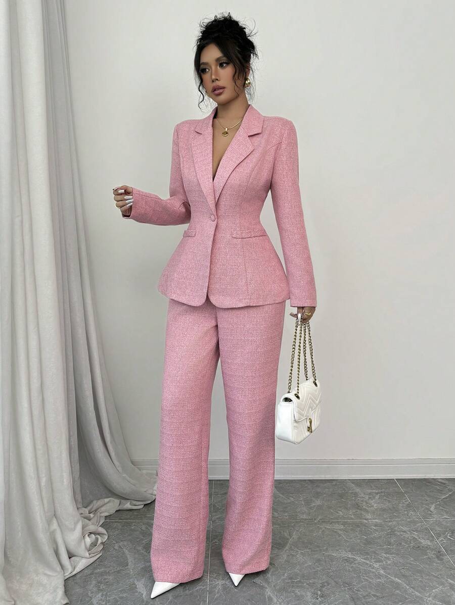 Elenzga 2pcs Women Elegant Pink Blazer & Matching Pants Suit Set ...