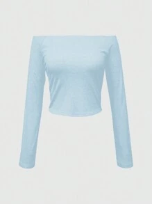 SHEIN EZwear Women Off Shoulder Long Sleeve Casual Top, Simple ...