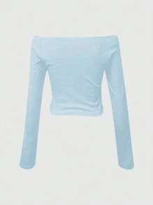 SHEIN EZwear Women Off Shoulder Long Sleeve Casual Top, Simple ...