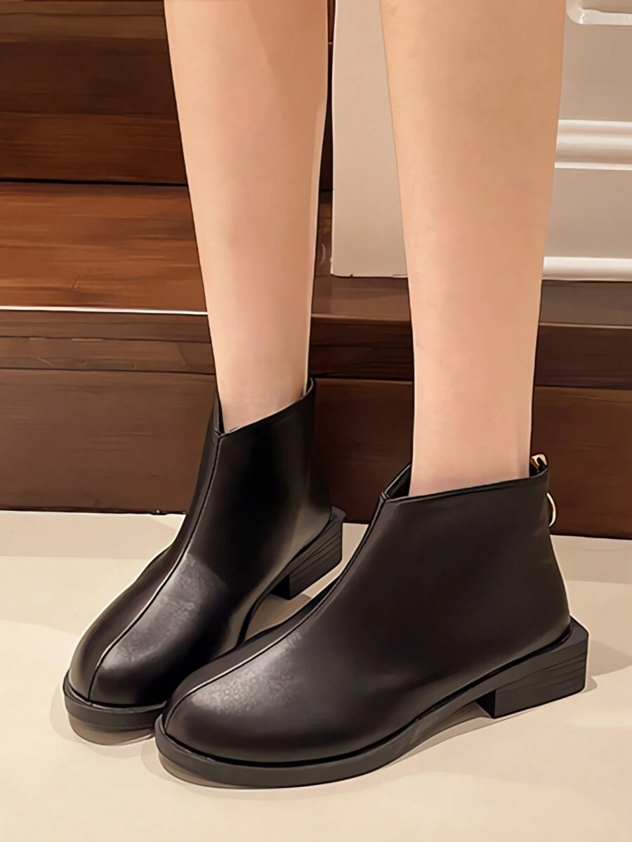 Women Loose Ankle Booties Flat Heel Vogue British Style Low Tube Boot ...