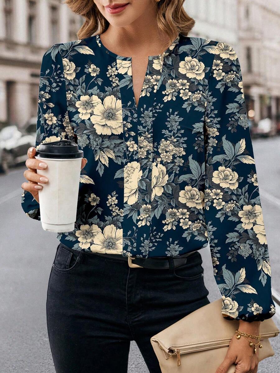 Pati Paints Artist Plus Size Women Elegant Print Long Sleeve Blouse ...