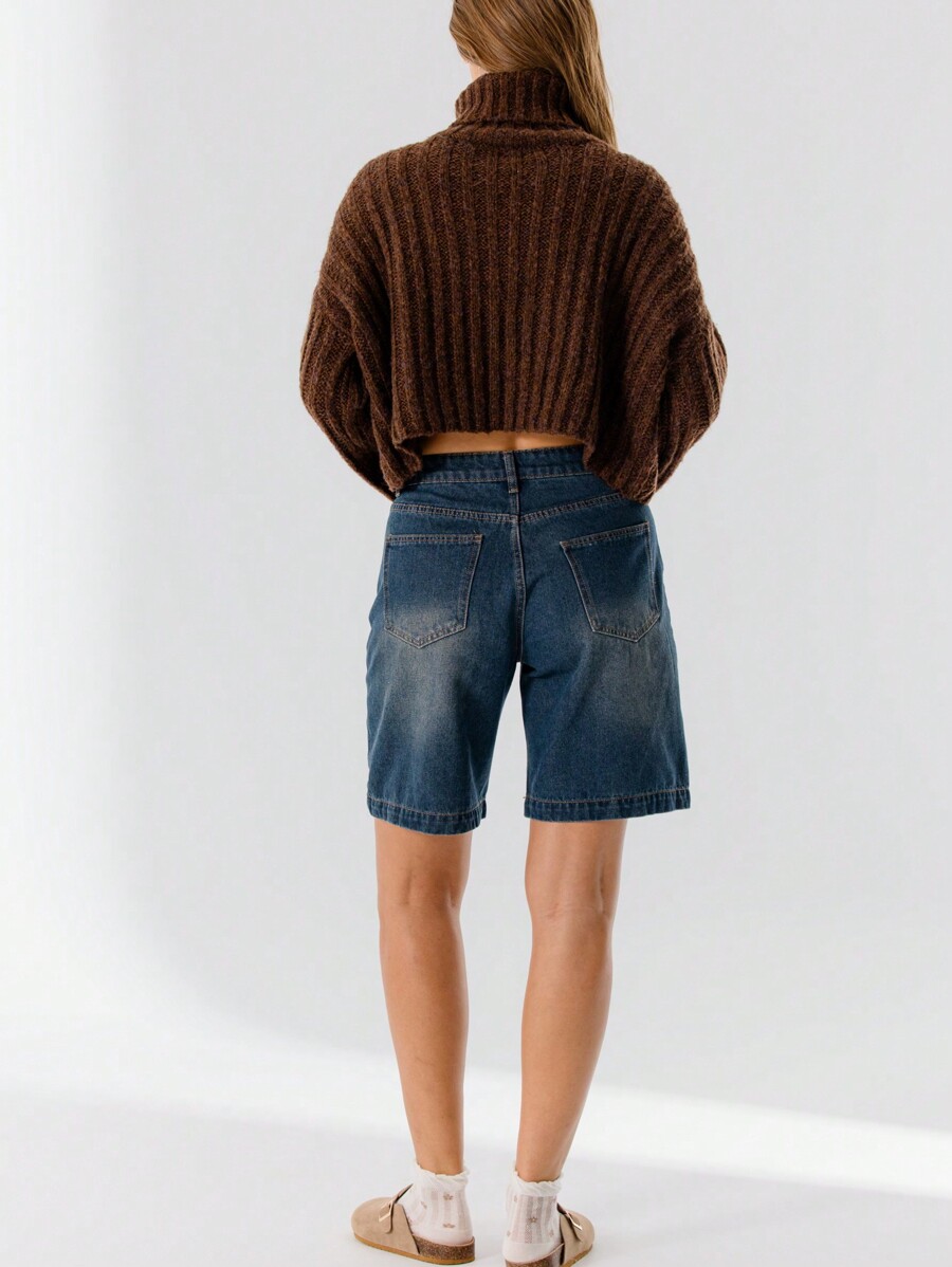 Aralina Mid Rise Loose Fit Casual Denim Bermuda Jorts | SHEIN EUR