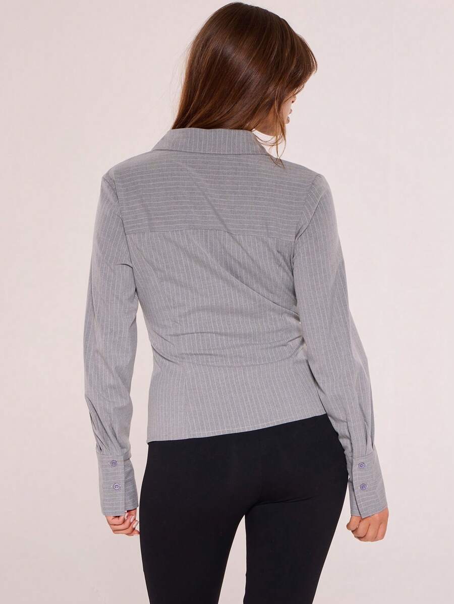 MUSERA Pinstripe Old Money Cinched Waist Button Up Shirt | SHEIN UK