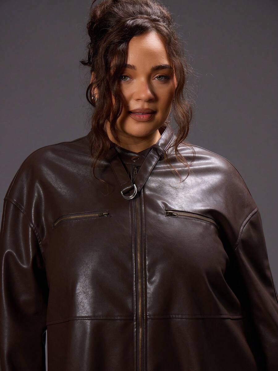 MUSERA Plus Faux Leather Zip Detail Maxi Coat Only Sexy, Date Night ...