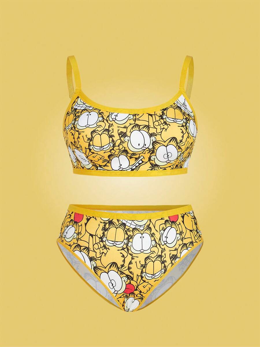 GARFIELD X SHEIN Conjunto de sutião e calcinha soft estampado em ...