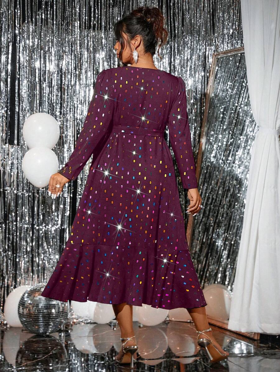 SHEIN BAE Plus Size Fashion Colorful Polka Dot Ruffle Tie Front Wrap ...