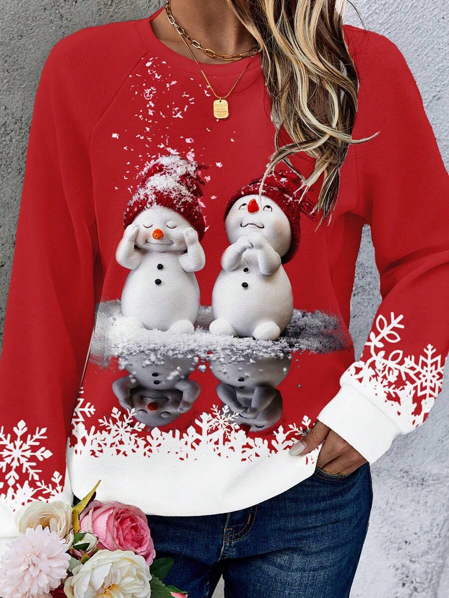 SHEIN LUNE Moletom Feminino Folgado com Estampa Fofa de Boneco de Neve ...