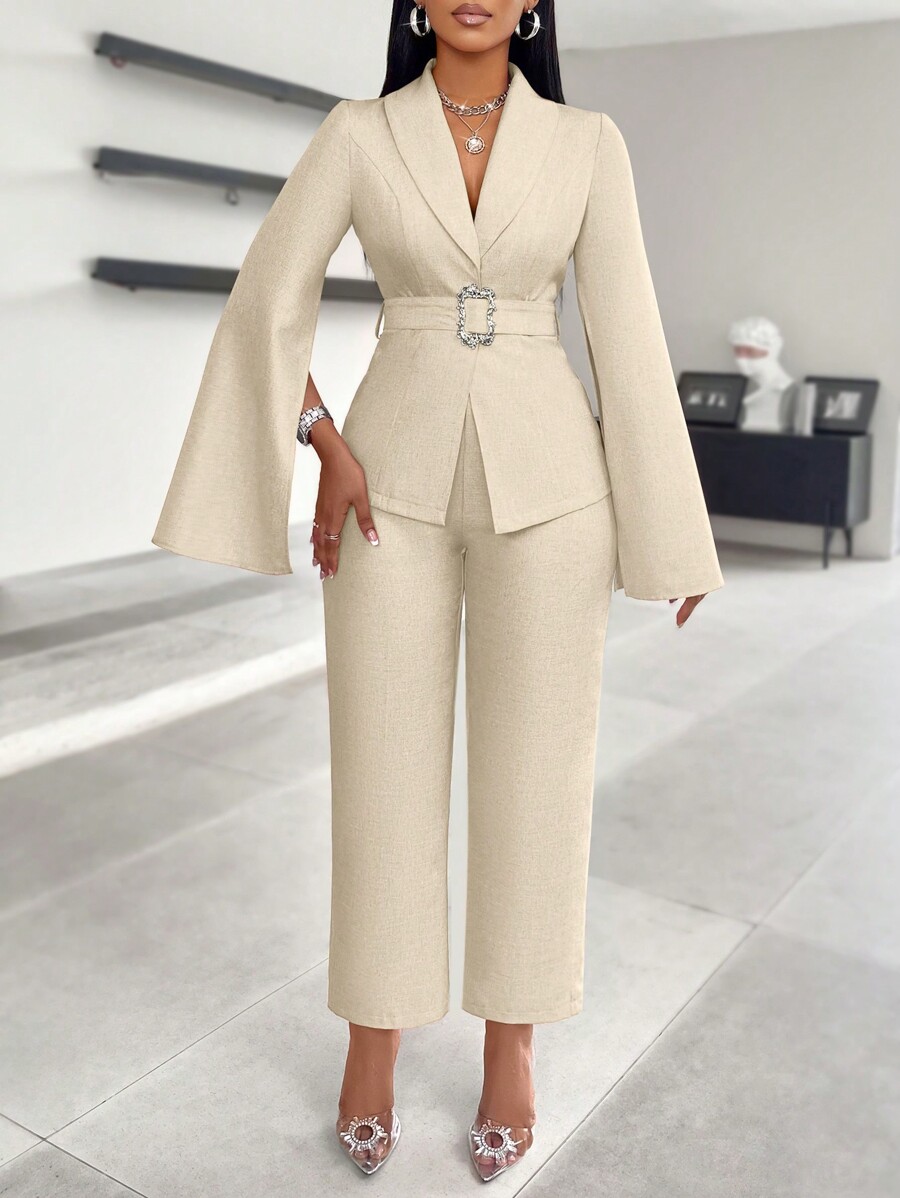 SOLERSUN Glossy Satin Suit Jacket, Women's Suit Set, Business Commuter ...