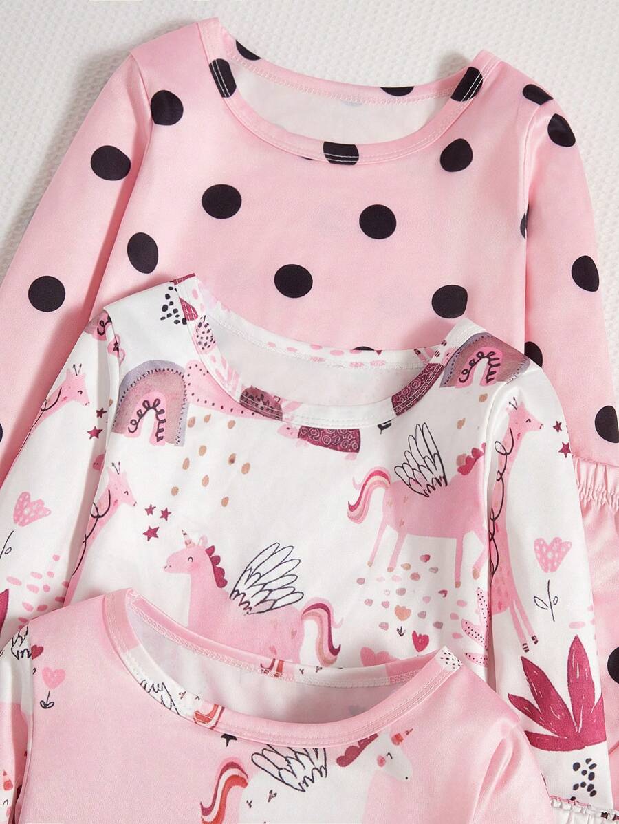 SHEIN Young Girls Pajamas 2-Piece Set, Unicorn Printed Tight-Fitting ...